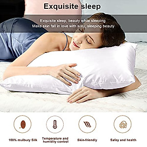 Silk Pillowcase 2 Pack for Hair and Skin, Ravmix Mulberry Silk Pillow Cases Standard Size 20×26inches Set of 2 Cooling Silk Pillow Covers with Hidden Zipper, Pure White