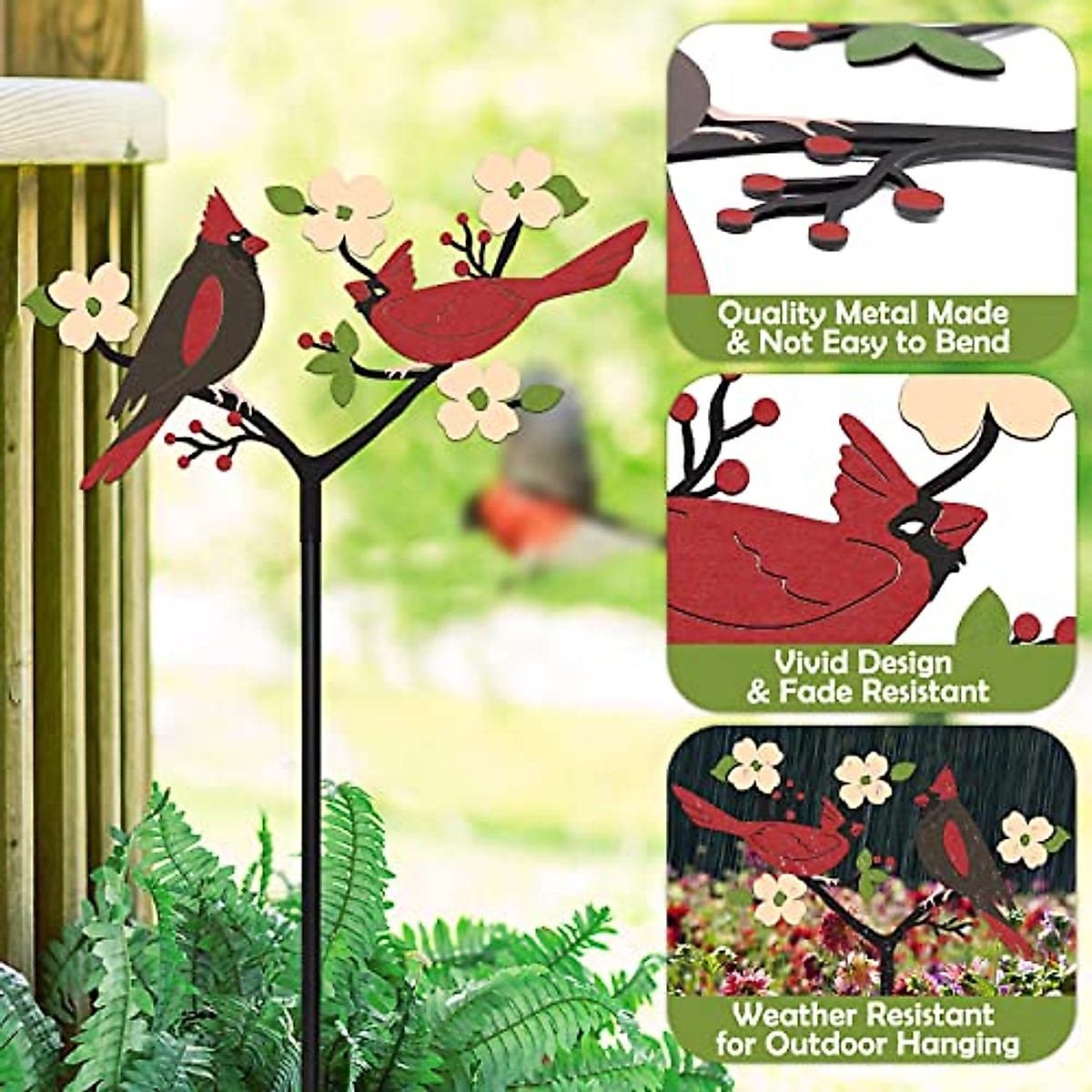 Tuitessine Cardinal Decor Spring Red Cardinals Yard Sign Stake Metal Bird Decorative Garden Stakes, Lawn Outdoor Decorations for Front Backyard, Spring Birthday Gift for Mom Women Friends Family