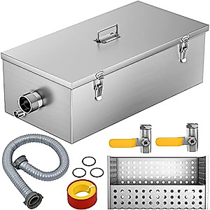 YITAHOME Grease Trap, 25LB Commercial Stainless Steel Interceptor for Restaurant, Cafe, Home Commercial Kitchen, Sink, Dishwasher, 1.5 inches Inlet & Outlet