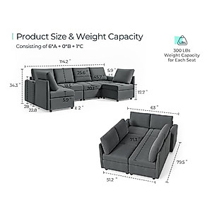 LINSY HOME Modular Sofa, Sectional Couch U Shaped Sofa Couch with Storage, Memory Foam, 6 Seat Modular Sectionals Sofa Couch with Chaise for Living Room, Dark Grey