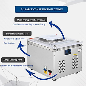 P PBAUTOS Chamber Vacuum Sealer Machine, with Micro Computer Control and Tight Buckle Design, DZ320 110V/60Hz Food Packaging Sealer Machine, Applied in Home Kitchen and Commercial Use