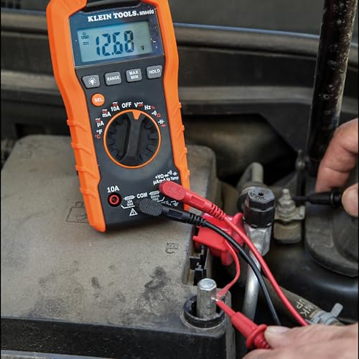 Klein Tools MM400 Multimeter, Digital Auto Ranging, AC/DC Voltage, Current, Capacitance, Frequency, Duty-Cycle, Diode, Continuity, Temp 600V,Orange