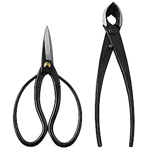 Wazakura Japanese Bonsai Tool Set MADE IN JAPAN, Bonsai Scissors 7inch(180mm) + Concave Branch Cutter 8inch(200mm), Essential Starter Kit