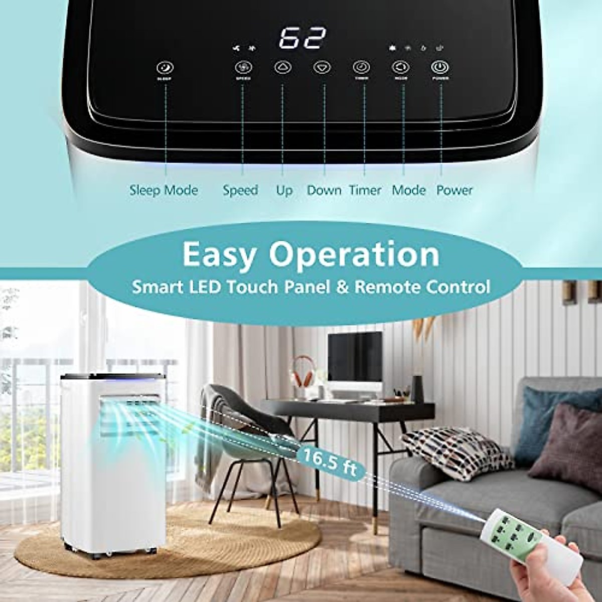 PETSITE 10000 BTU Portable Air Conditioner, 3 in 1 AC Cooling Unit with Remote Control, Dehumidifier, Window Kit Included, Stand up AC for Home, Apartment, Cools Rooms up to 350 Sq.Ft
