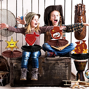 Fainne 12 Pieces Western Cowboy Party Decorations Wild West Honeycomb Centerpieces for Tables Wild West Cowboy Party Decorations Western Party Decorations for Cowboy Birthday Baby Shower Supplies