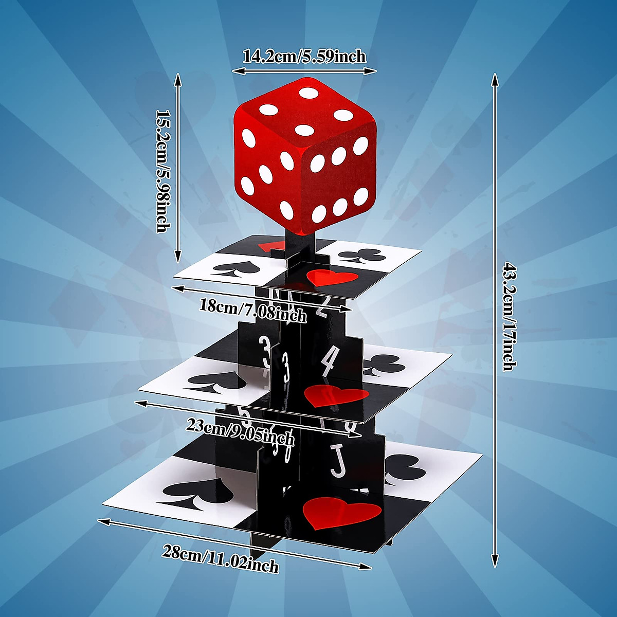 Ramede 2 Pcs Casino Theme Cupcake Stand Casino Party Decoration Cake Dessert Snacks Food Serving Tiered Tray Display 3 Tier Cupcake Holder Square Paper Tower Table Decor for Game Night Party Birthday