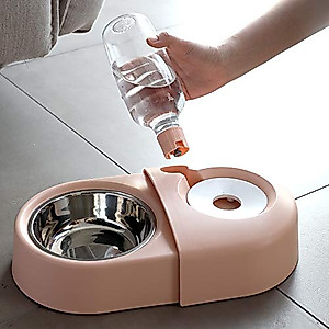 Godsichong Pet Automatic Feeder and Water Dispenser,Stainless Steel Dog Cat Food Bowl and Waterer Set 500ML,2 in 1 Detachable Meal Dispensers for Self Small Medium Big Pets,Pink