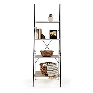 Humble Crew Bookcase 4-Tier 71" Tall Wood Ladder Shelf, Sandwashed Grey