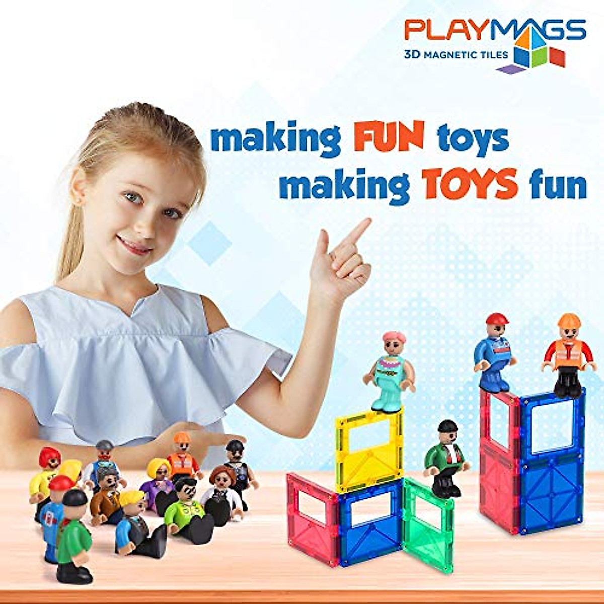 Playmags Magnetic Figures-Community Figures Set of 15 Pieces - Play People Perfect for Magnetic Tiles - STEM Learning Toys Children - Magnetic Tiles Expansion Pack