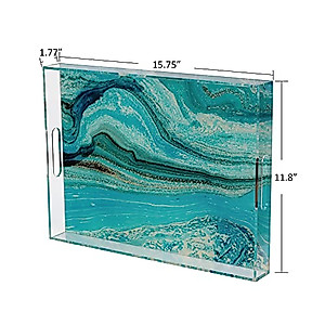 Acrylic Galaxy Serving Tray with Handle, Universe Foodservice Tray for Kitchen Dinning Room, Decorative Plastic Table Tray for Bathroom Vanity Countertop(YGC010)