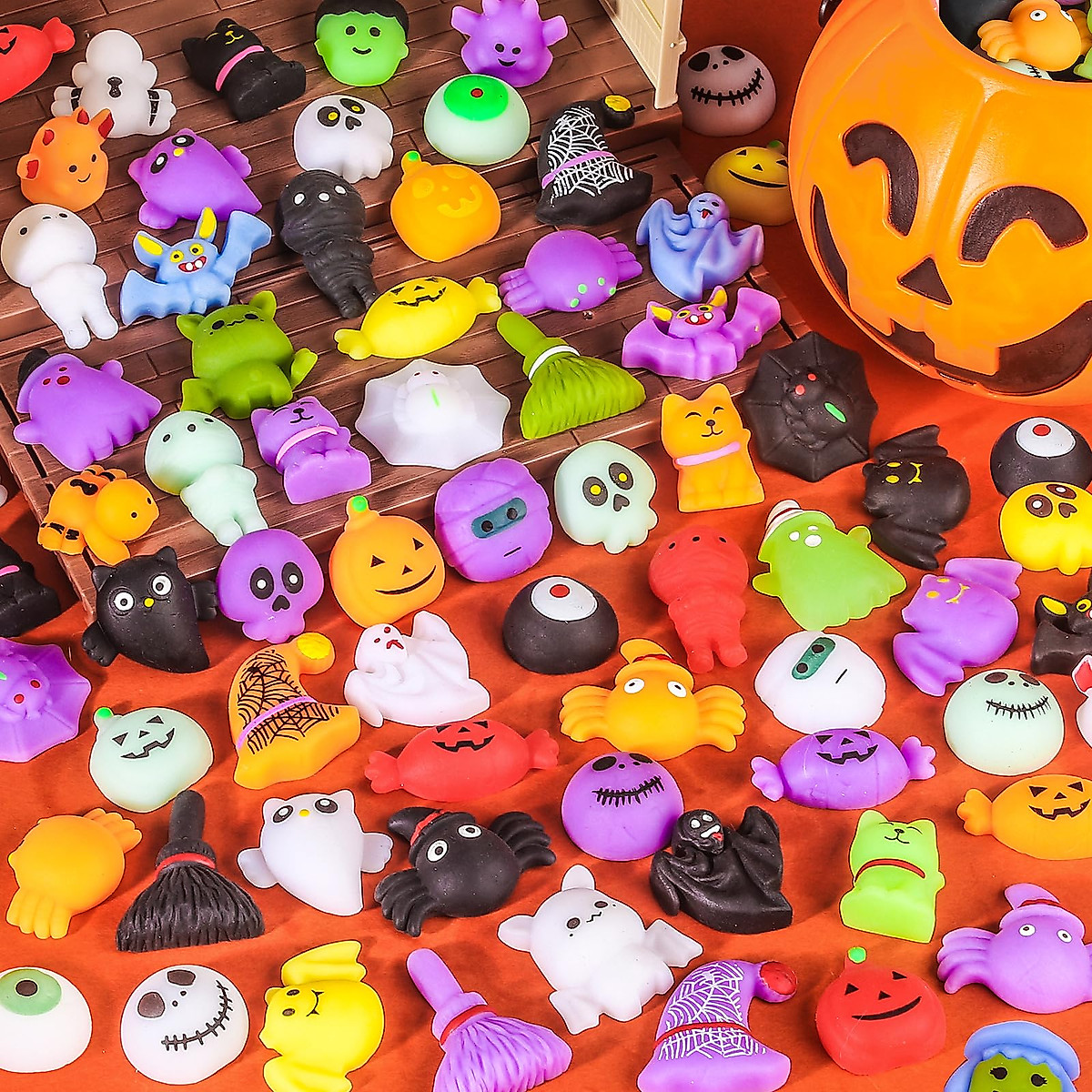 68Pcs Halloween Squishy Toys for Kids, Halloween Party Favors, Trick or Treat Goodie Bag Fillers, Kawaii Squishy Halloween Toys Gifts for Boys Girls Classroom Rewards