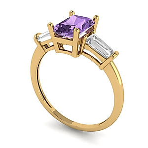 2ct Emerald cut 3 stone Solitaire Simulated Alexandrite Engagement Wedding Anniversary Bridal Ring 14k Yellow Gold 10.75
