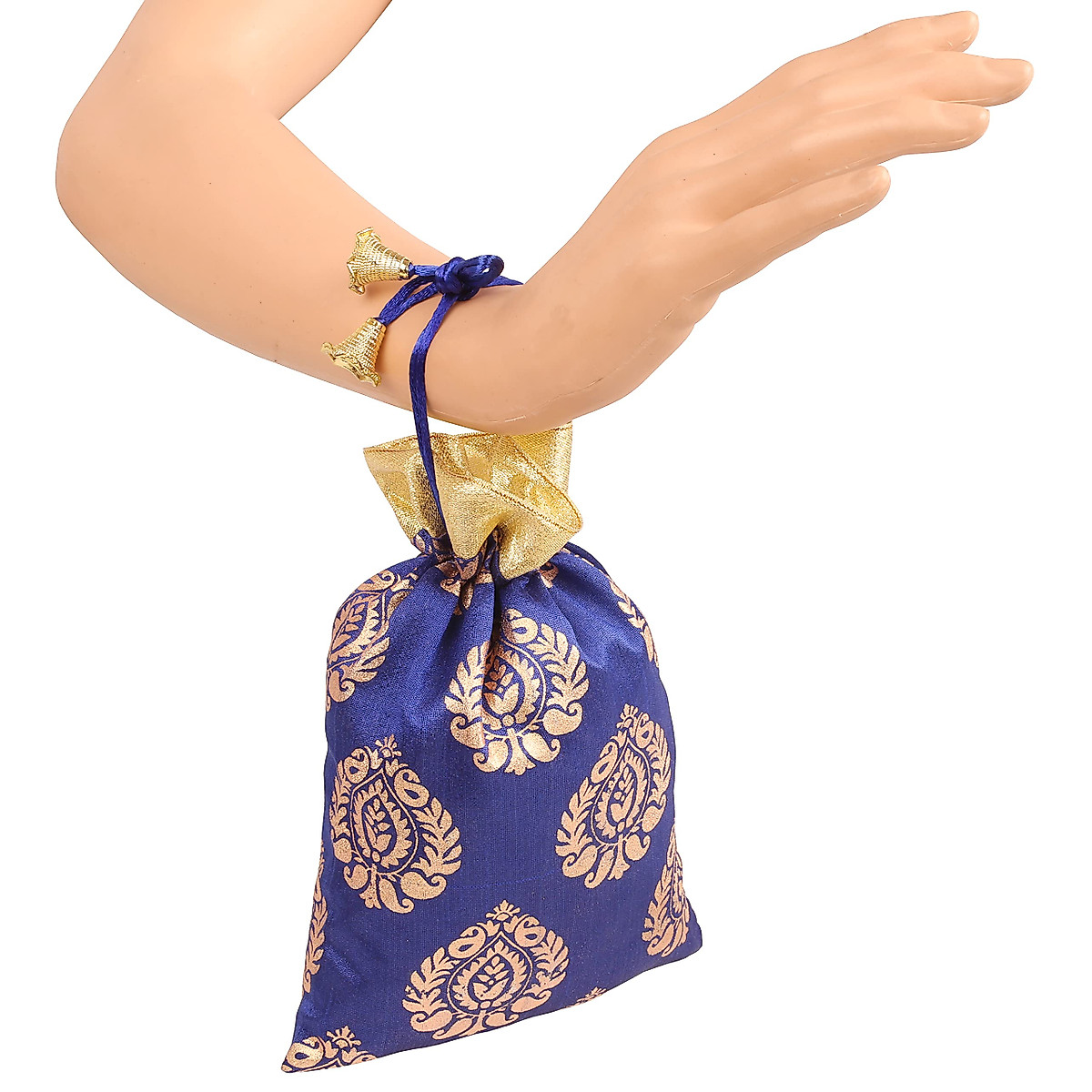 Touchstone Drawstring Bags Traditional Indian Handcrafted in Ficus Leaf Pattern Brocade fabric. Perfect for Gifts Jewelry Weddings Sweet Distribution Set of 9 Vibrant Multicolor Pouches Purses Potli.