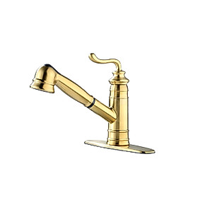 Derengge Brushed Gold Kitchen Faucet,Single Handle Kitchen Sink Faucet Pull Out Sprayer Kitchen Sink Faucet with Deck Plate, 1 Hole or 3 Hole Installation,F-825-BG