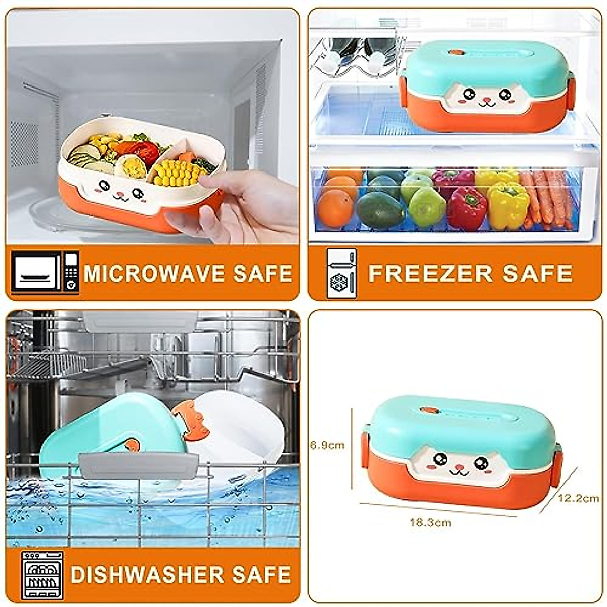 Bento Lunch Box for Kids - Food & Snack Container for Kids & Adults - Dishwasher & Microwave Safe | BPA & PVC Free | Leakproof | loncheras para niños (MIXCOLOR-A)