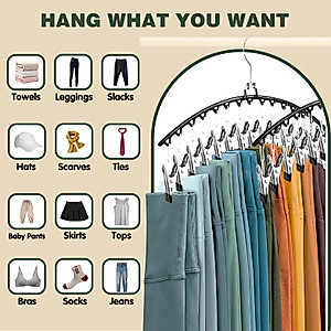 2 Pack Leggings Organizer for Closet Hanging, Pants Hangers with 15 Clips Holds 30 Shorts//Jeans/Skirts/Hats, Space Saving Racks Hanging Closet Organizers and Storage