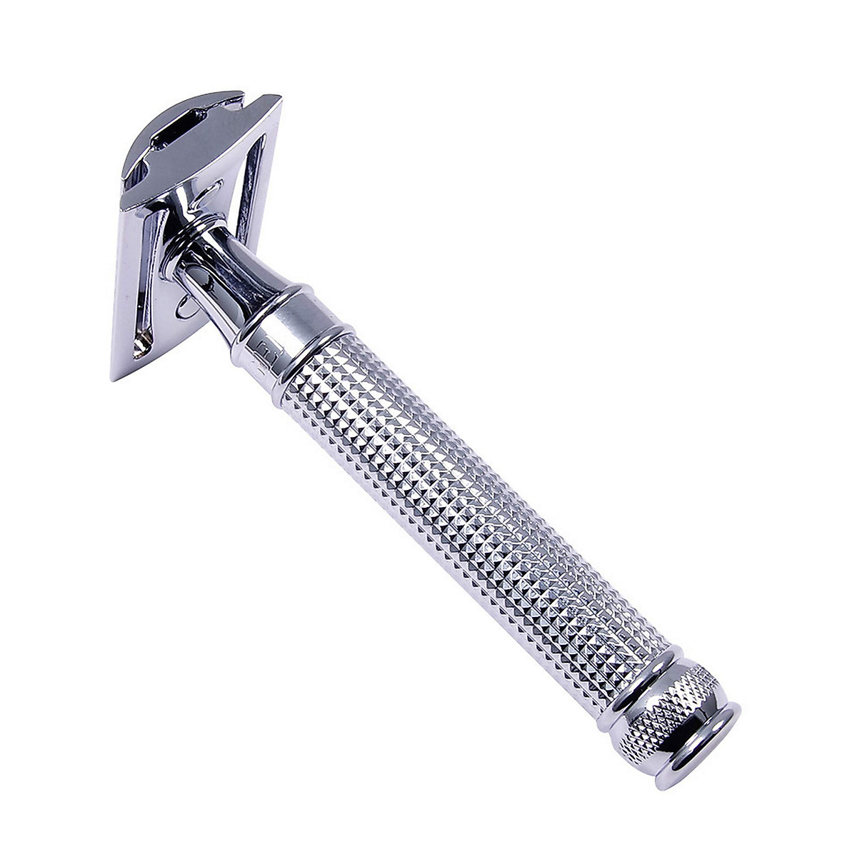 Edwin Jagger Double Edge Safety Razor With Long Handle (Blue) (Chrome Laser 3D Diamond)