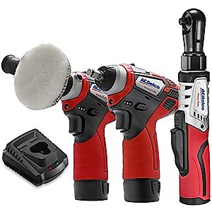 ACDelco G12 Series 3-Tool Combo, 3/8" Brushless Ratchet Wrench & 2-speed Polisher & 3/8" Impact Wrench, 2-battery, ARW1208-K13