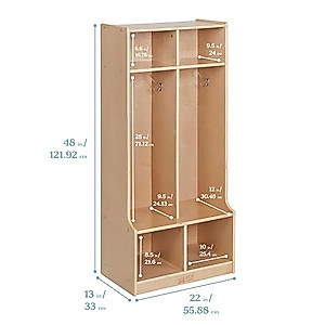 ECR4Kids 2-Section Coat Locker with Bench, Classroom Furniture, Natural