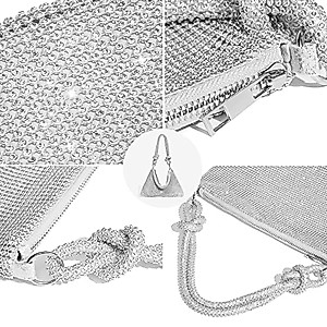YUWITA Rhinestone Purse for Women Evening Bag Glitter Sparkly Mini Handbags (Silver)