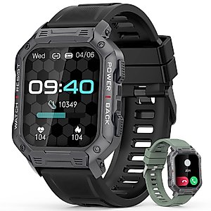 Smart Watch for Men(Answer/Make Call) Fitness Tracker Bluetooth Tactical Military Waterproof Smartwatch for Android Phones Outdoor Sports Digital Watches Heart Rate Blood Pressure Monitor Black