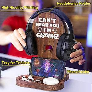 Slothoem-Gamer Gifts for Teenage Boy, Gamer Room Decor for Man, Best Gifts for Son, Boyfriend, Husband, Gamer Room Accessories Stuff, Wooden Gaming Headset Stand - Can't Hear You I'm Gaming