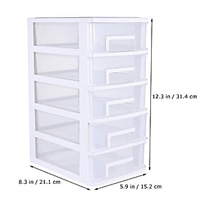 PATKAW Multifunctional Five- layer Storage Cabinet, 8.3x5.9x12.3inch, 5 Drawer Storage Tower, Organizer Box, Storage Container Case with Clear Drawer, Organizer Sundries Holder| White