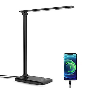 Starmell LED Desk Lamp for College Dorm Room with USB Charging Port Dimmable Desk Light Home Office with 10 Brightness Levels 5 Color Modes Auto Timer, Eye-Caring Table Lamp for Study Reading