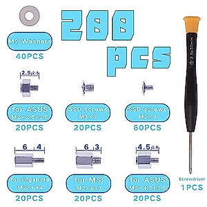 Zmbroll 200Pcs M.2 SSD Mounting Screws Silver Laptop Screws m.2 Standoff and Screw M2 Motherboard Standoffs Notebook Computer Screw Set with Screwdriver for Asus Gigabyte MSI Motherboards