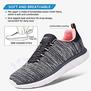 STQ Slip On Fashion Sneakers for Women Lightweight Walking Breathable Non Slip for Gym Workout Comfortable Grey Aque 7.5