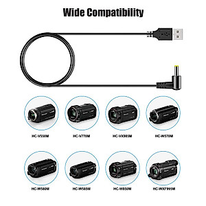 USB DC Cable for Panasonic K2GHYYS00002 HD Camcorder, Ideal Power Supply Replacement Charger Cord for HC-V180K HC-V380K HC-V770 HC-VX870 HC-WX970 HC-WXF991