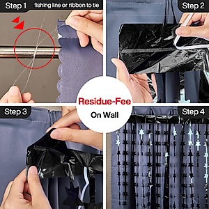 PartyWoo Black Star Foil Curtain Backdrop 2 pcs, 6.6x3.3 ft Black Streamers, Metallic Tinsel Fringe Curtains, Fringe Backdrop, Door Shimmer, Party Streamers Backdrop for Birthday Decorations