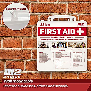 Complete 321 Piece Emergency First Aid Kit | Business & Home Medical Supplies | Wall Mountable Hard Case | Office, Car, Travel, School, Camping, Hunting, Sports