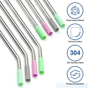 MLKSI Stainless Steel Straw Replacement for Stanley Cup Accessories, 4 Pack Reusable Straws with Silicone Tips and Cleaning Brush for Stanley Quencher 40oz & Simple Modern Tumbler with Handle