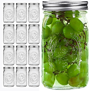 eleganttime Wide Mouth Mason Jars 32 oz with Lids and Bands Set of 12 Jars,Quart Large Glass Mason Jars with Airtight Lids,Great for Canning,Fermentation and Preservation