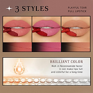 HOSAILY 3 Colors Peel Off Lip Stain Lip Tint, Tattoo Magic Color Matte Nude Natural Lip Gloss, Waterproof Long Lasting Nonstick Cup Liquid Lipstick Makeup Set for Women and Girls (Set A)