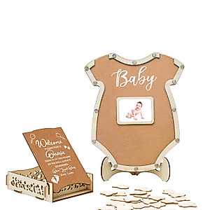 Baby Shower Guest Book Alternatives with Photo Frame Butterfly Guest Book Baby Shower Sign in Guest Book Gender Reveal Guest Book for Baby Shower Birthday Party Signs Wedding Decorations (Bodysuit)