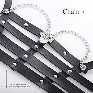 Asooll Punk Leather Waist Belt Black Belly Body Chain Harness Circle Waist Chain Fashion Belly Belts Prom Party Body Chains Body Accessories Jewelry for Women and Girls