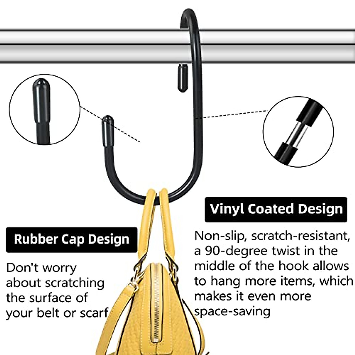 12 Pack Purse Hanger for Closet, Twist Design Bag Hanger Purse Hooks Closet Organizer, Large Closet Rod S Hooks for Hanging Bags, Purses, Handbags, Belts, Hats, Plants, Pots (Black)