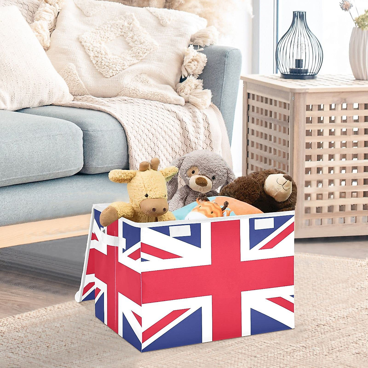 ALAZA British Flag Patriotic Storage Baskets Collapsible Storage Bins with Lids,Foldable Storage Boxes Clothes Baskets for Organizing Bedroom,Toys,16.5x12.6x11.8 Inch