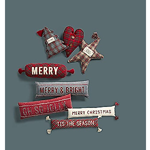 Mud Pie Christmas Tartan Pillow, Tan Star