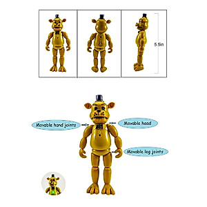 Lev 5 FNAF Action Figures Toy Set Inspired by Action Figures Freddy / Golden Freddy / Foxy / Chica / Bonnie Toys Gift Figure. Size 5-6 inches, Multicolor