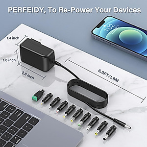 PERFEIDY 16V 2A 1.5A 1A Charger 32W Switching Power Supply Universal AC Adapter 16 Volt 2000mA 1500mA 1000mA Regulated Transformer Plug Cord with 10 Interchangeable Jacks DC Adaptor UL Listed