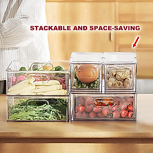 Shopwithgreen Refrigerator Organizer Bins with Pull-out Drawer, Drawable Clear Fridge Drawer Organizer with Handle, Plastic Kitchen Pantry Storage Containers