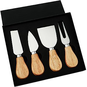 4-Piece Cheese Knife Set, Cheese Knives Cheese Knife Set Wooden Handle Stainless Steel Cheese Slicer Fork Spreader for Cheese Butter Pizza Cake Cutlery Cheese Knife Gift