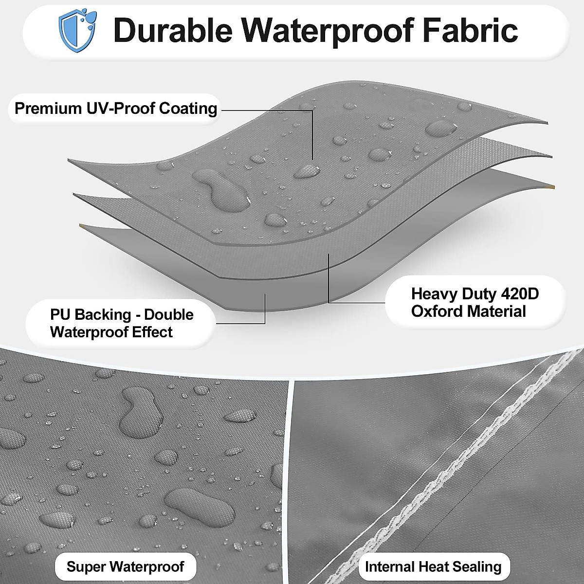 OutdoorLines Outdoor Waterproof Patio Ottoman Covers - Rectangle UV-Proof Patio Side Table Cover Windproof Heavy-Duty Furniture Covering Protector 48L x 25W x 18H Inch, Grey