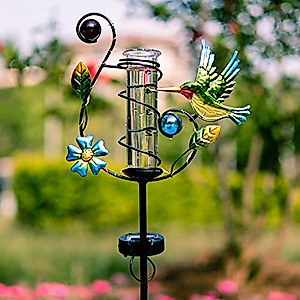 Stargarden Hummingbird Rain Gauge Outdoor Solar LED Lights Rain Gauge Decorative Waterproof for Yard Garden Patio Lawn