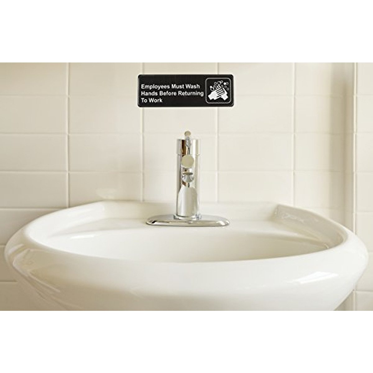 Employees Must Wash Hands Before Returning to Work Sign (Pack of 2) Black and White, 9" x 3"