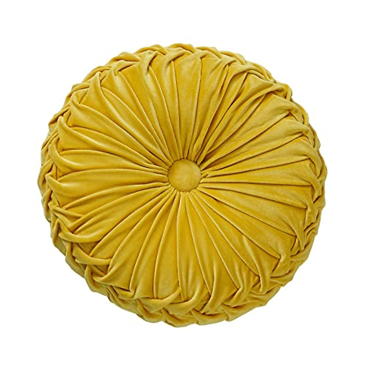Round Throw Pillow Round Velvet Pillow Pleated Round Filled Pillow Home Decorative Throw Pillow Cushion for Couch Chair Bed Car Floor (35cm / 13.77inch, Yellow)