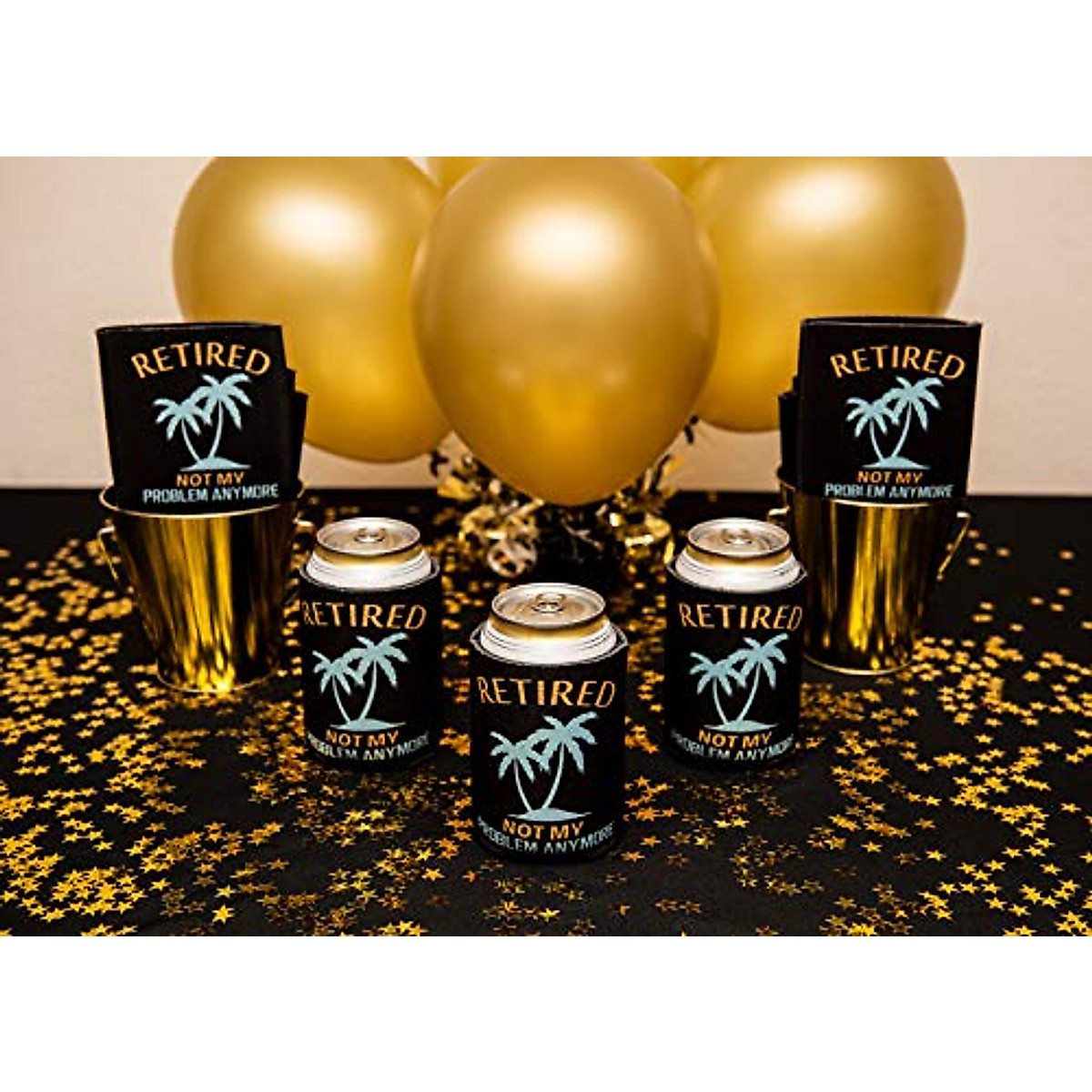 Retirement Can Coolers - 6 Pack - Retirement Stocking Stuffer - Retired Not My Problem Anymore Thermocoolers - Funny Retirement Gifts for Women and Men - Insulated Drink Holder with Palm Trees